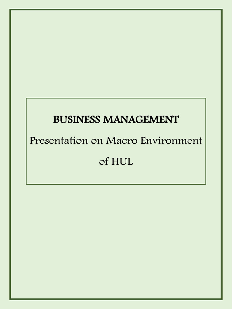 Business Management On HUL Macro Environment PDF Monetary Policy