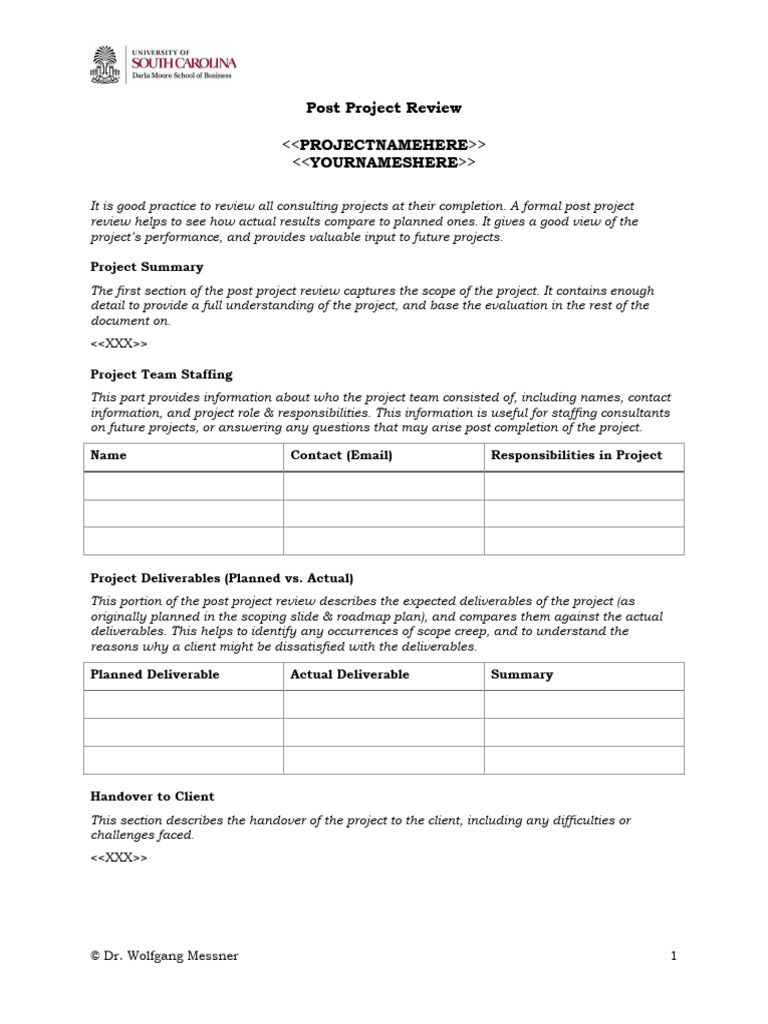 Post Project Review Form | PDF