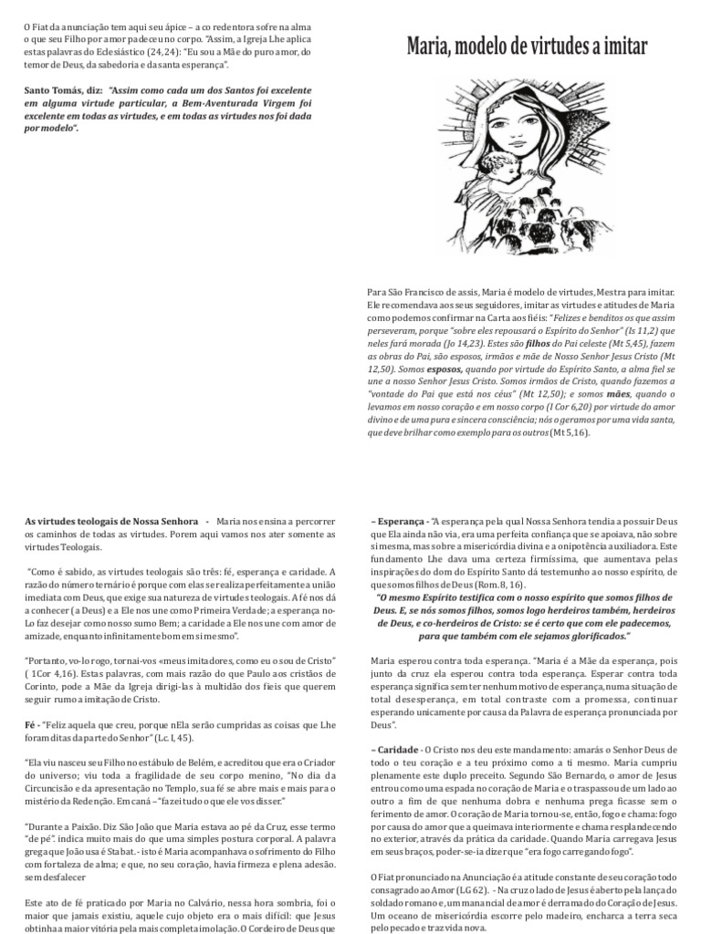 Maria: Modelo de Virtudes Teologais | PDF | Maria, mãe de Jesus | Jesus