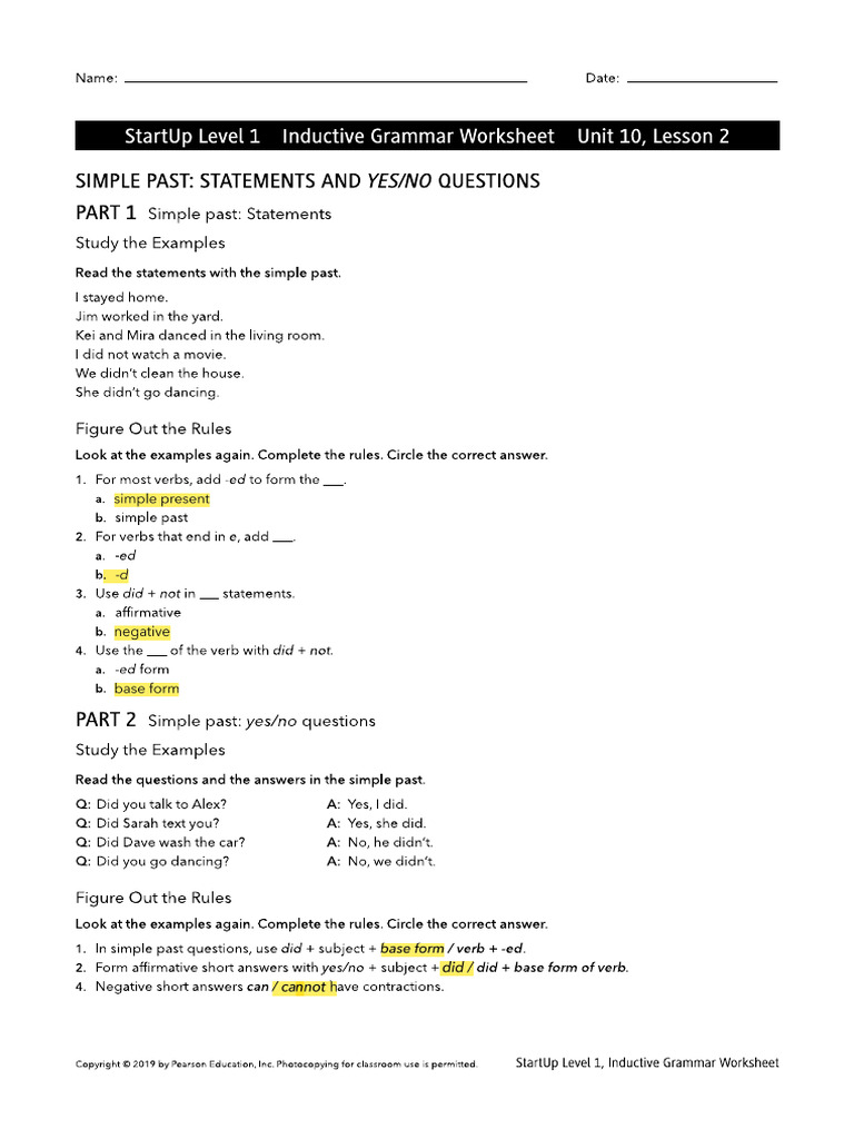 Unit 9, Lesson 1, Page 86, Grammar Activities | PDF