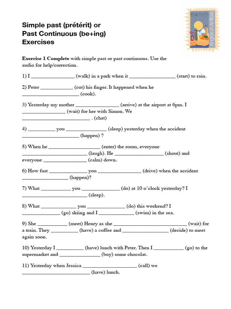Simple Past Preterit or Past Continuous Being Exercises | PDF