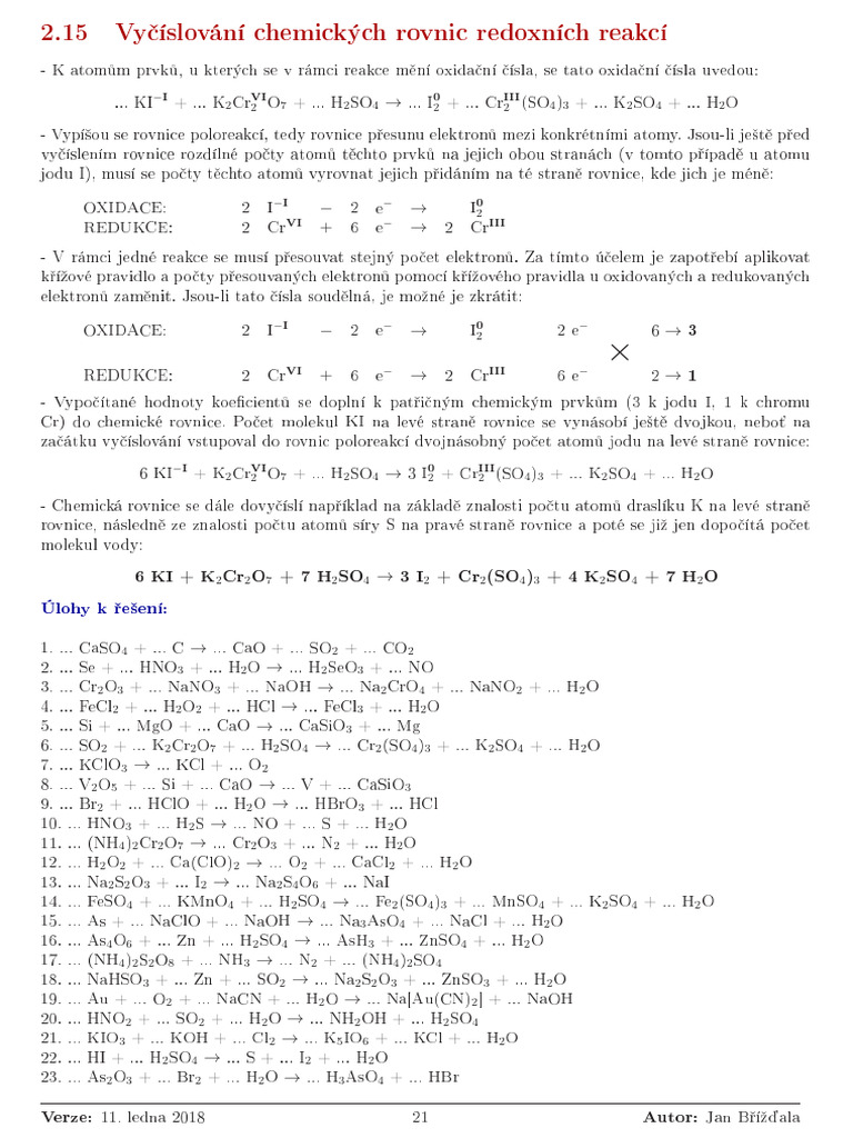 Vycislovani Chemickych Rovnic Redoxnich Reakci (1) | PDF