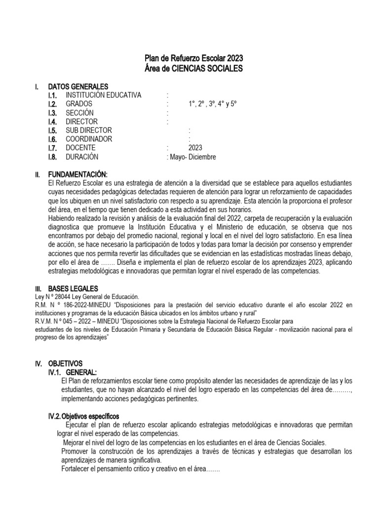 Plan de Reforzamiento 2023 CC - SS-DPCC | PDF