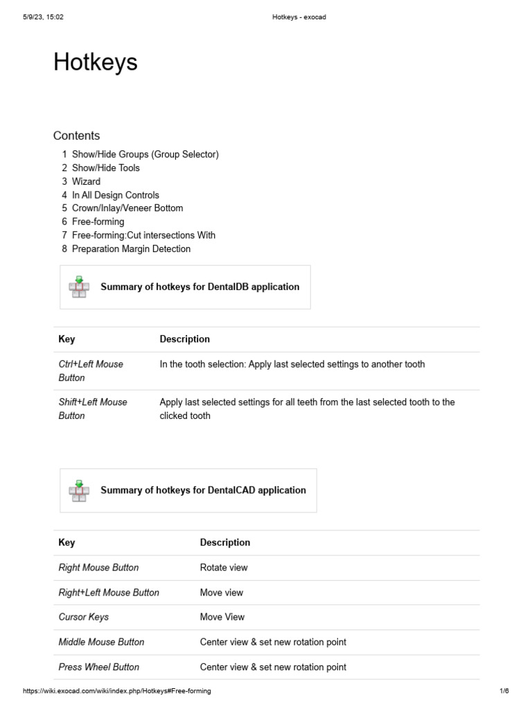 Hotkeys - Exocad | PDF | Cursor (User Interface) | Keyboard Shortcut