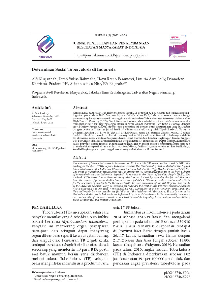 61083-Article Text-179817-1!10!20221102 (1) Determinan Sosial TB Di Indonesia | PDF