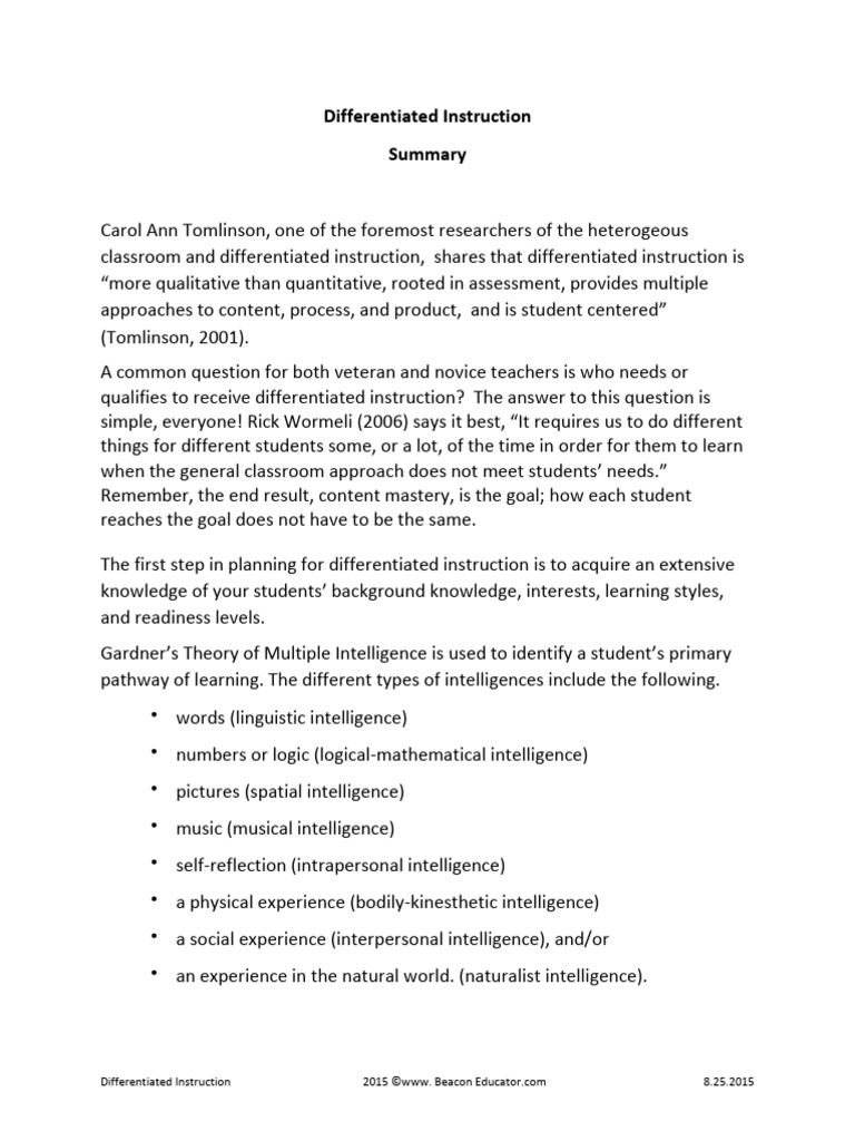 Differentiated Instruction Guide | PDF | Differentiated Instruction | Pedagogy