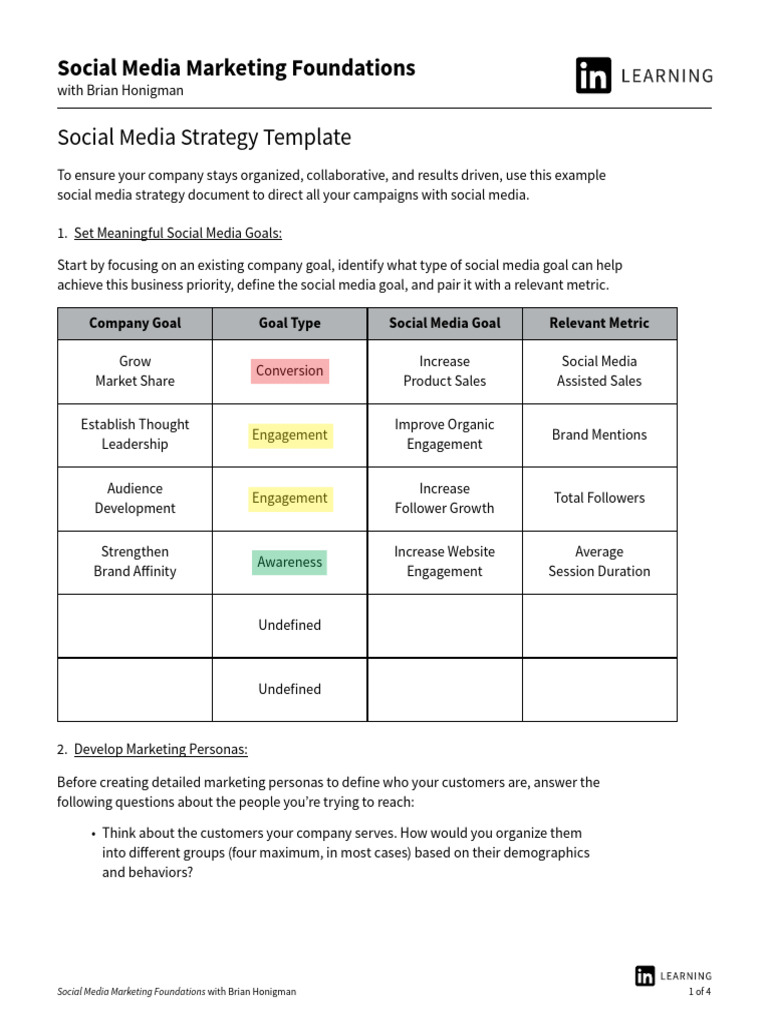 Exercise File #1 - Social Media Strategy Template | PDF