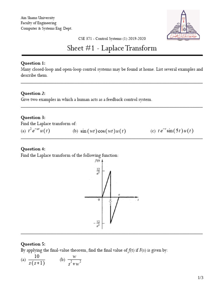 Laplace Transform Overview and Exercises | PDF | Control Theory ...