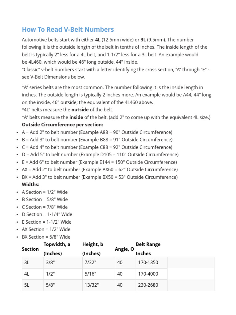 How To Read V-Belt Numbers | PDF