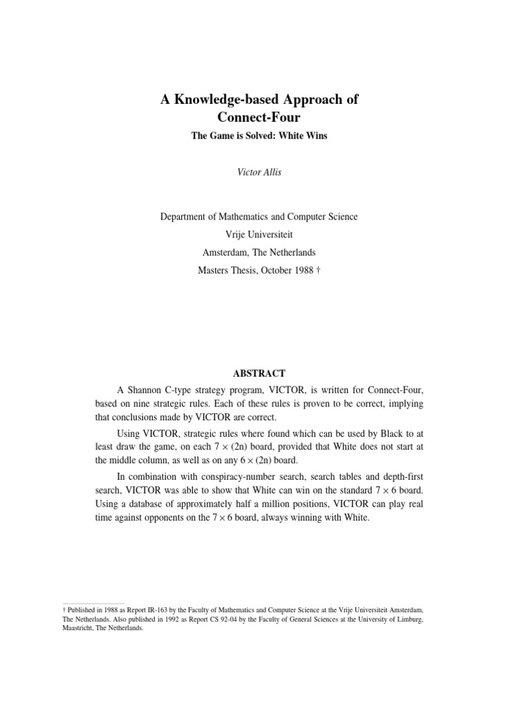 A Knowledge-Based Approach of Connect-Four | PDF