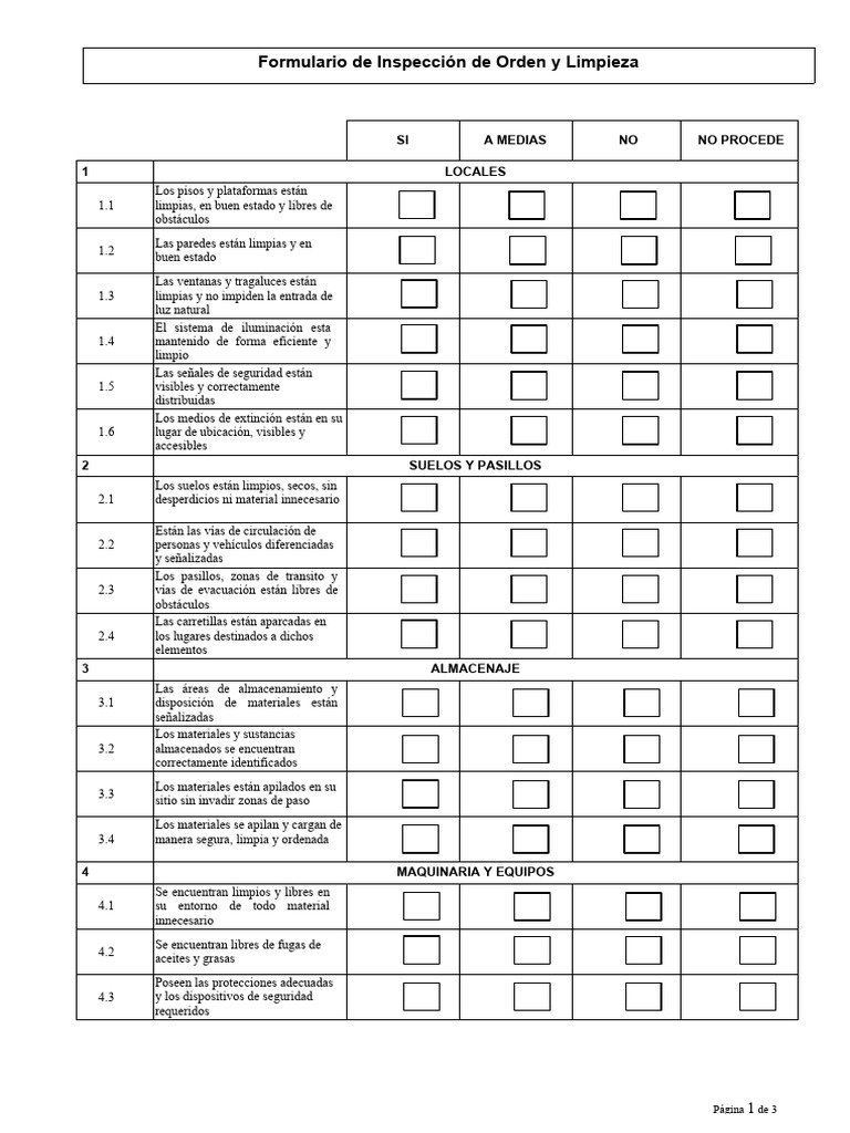 Inspeccion Orden Limpieza | PDF