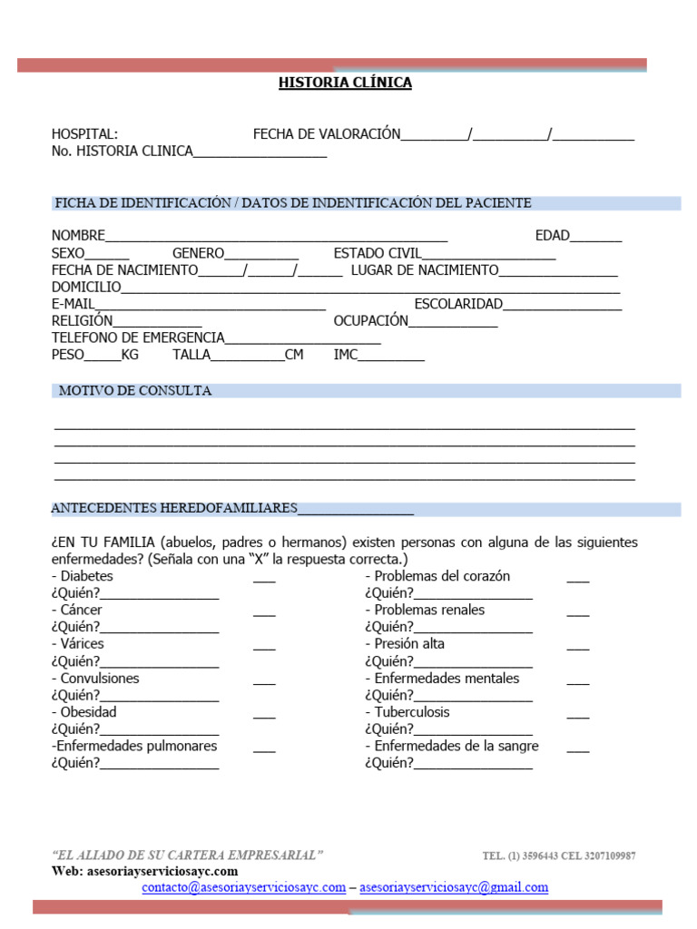 Historia Clinica Word | PDF | Medicina CLINICA | Enfermedades y trastornos