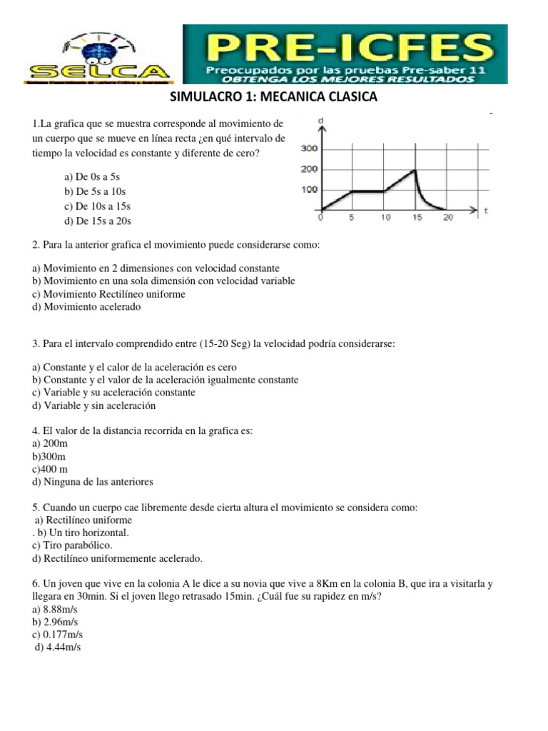 Simulacro 1 Fisica Mecanica Clasica | PDF | Fuerza | Velocidad