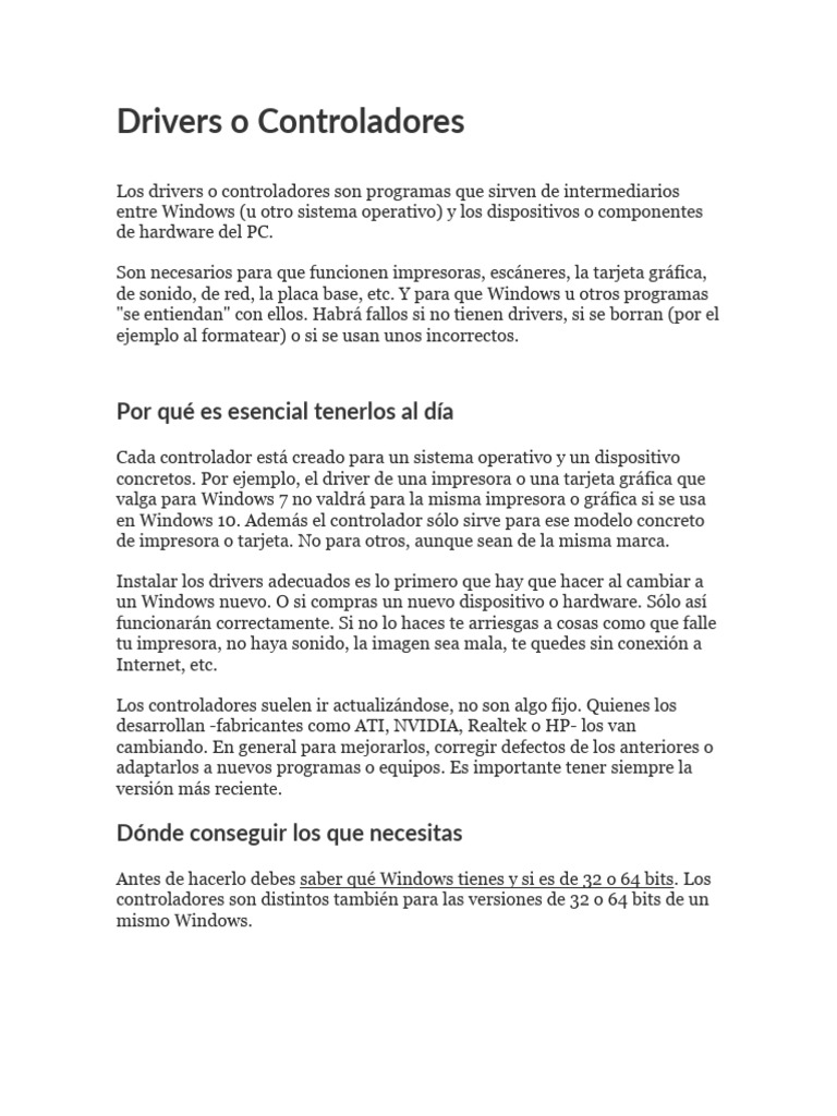 Drivers o Controladores | PDF | Microsoft Windows | Hardware de la computadora