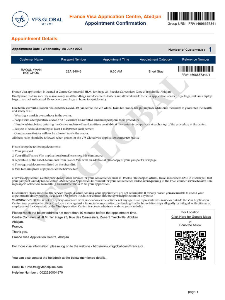 Vfs Global: France Visa Application Centre, Abidjan | PDF | Visa Inc. | Service Industries