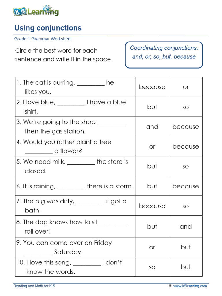 Grade 1 Using Conjunctions D | PDF