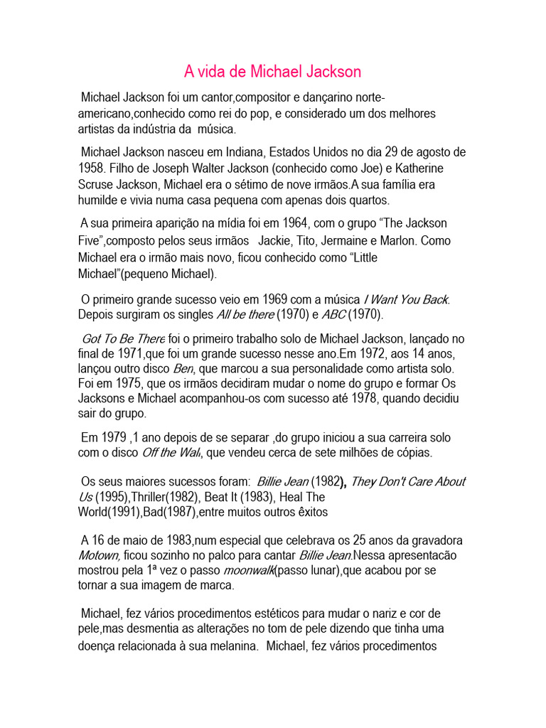 A Vida de Michael Jackson | PDF | Michael Jackson | Música pop
