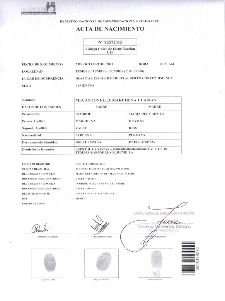 Acta de Nacimiento | PDF