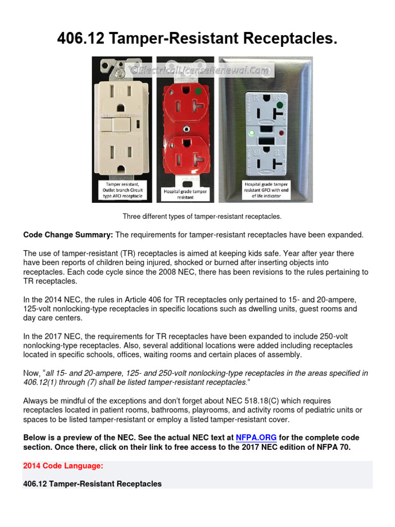 Articulo 406.12 NEC Receptaculos Tamper Resistant | PDF | Health Care