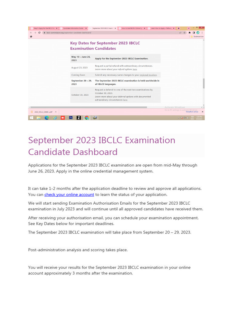 September 2023 IBCLC Examination Candidate Dashboard | PDF