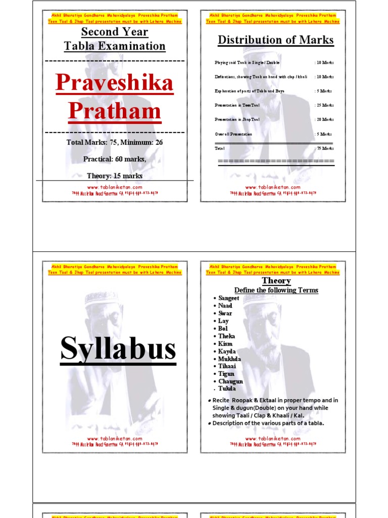 ABGMV Tabla Syllabus Praveshika Pratham | PDF | Rhythm And Meter | Classical And Art Music ...