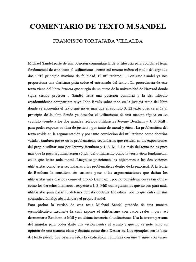 Comentario de Texto M | PDF | Utilitarismo | John Stuart Mill