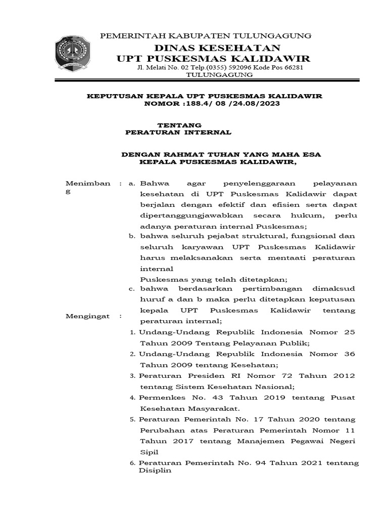 SK PERATURAN INTERNAL | PDF