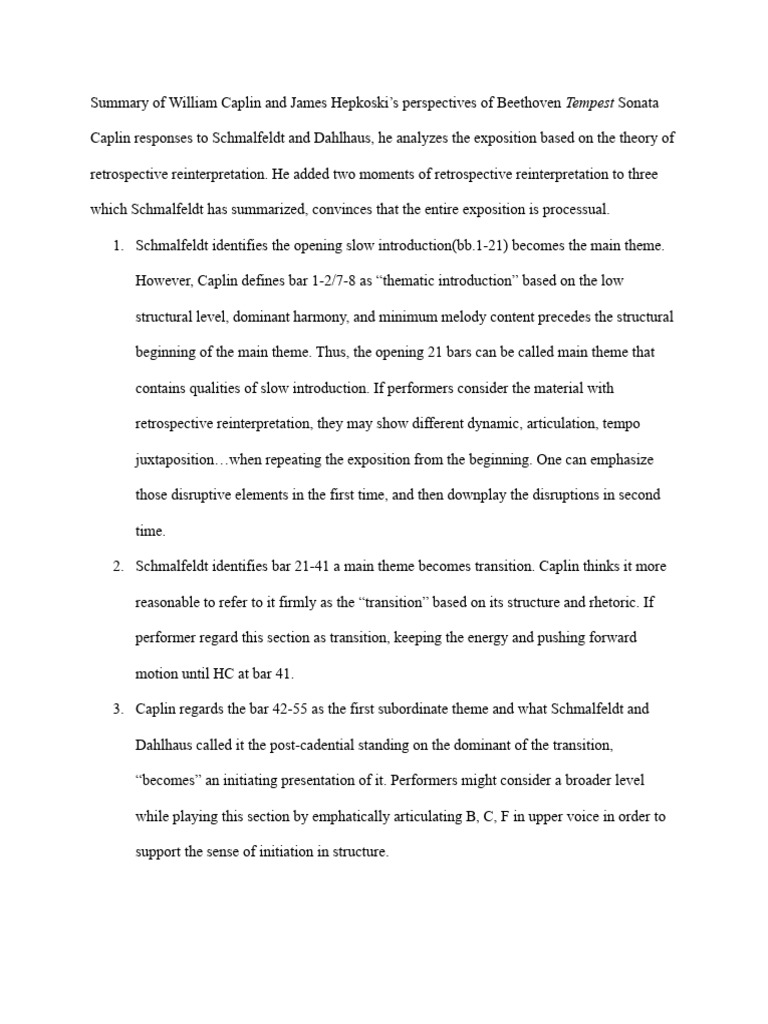 Summary Caplin and Hepkoski | PDF | Music Theory | Musical Compositions