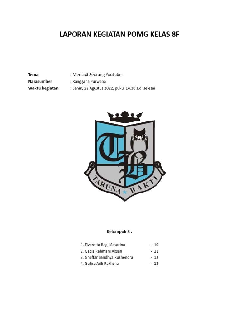 Laporan Kegiatan Pomg 1 Kelas 8f-1 | PDF