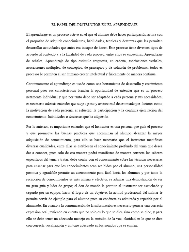 El Papel Del Instructor en El Aprendizaje | PDF | Aprendizaje ...
