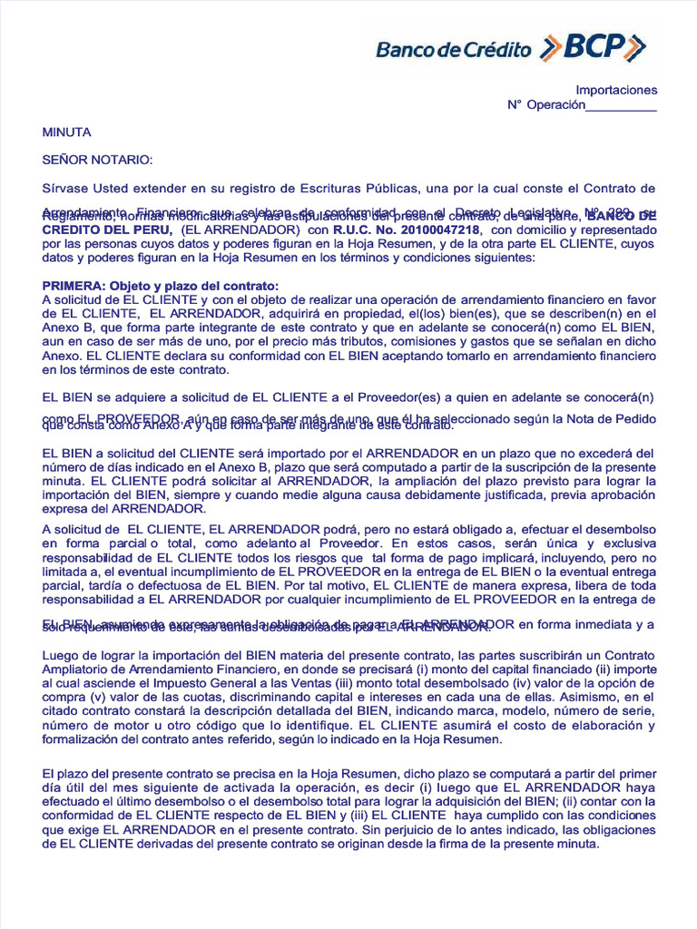 PDF Modelo de Contrato Leasing BCP Compress | PDF
