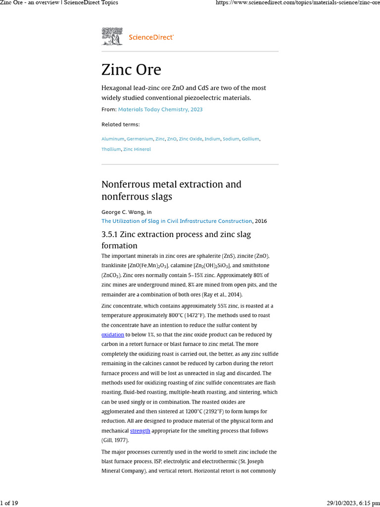 Zinc Ore - An Overview - ScienceDirect Topics | PDF | Zinc Oxide | Zinc