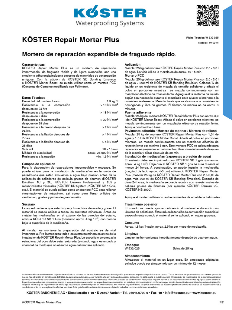 Koster Repair Mortar Plus | PDF