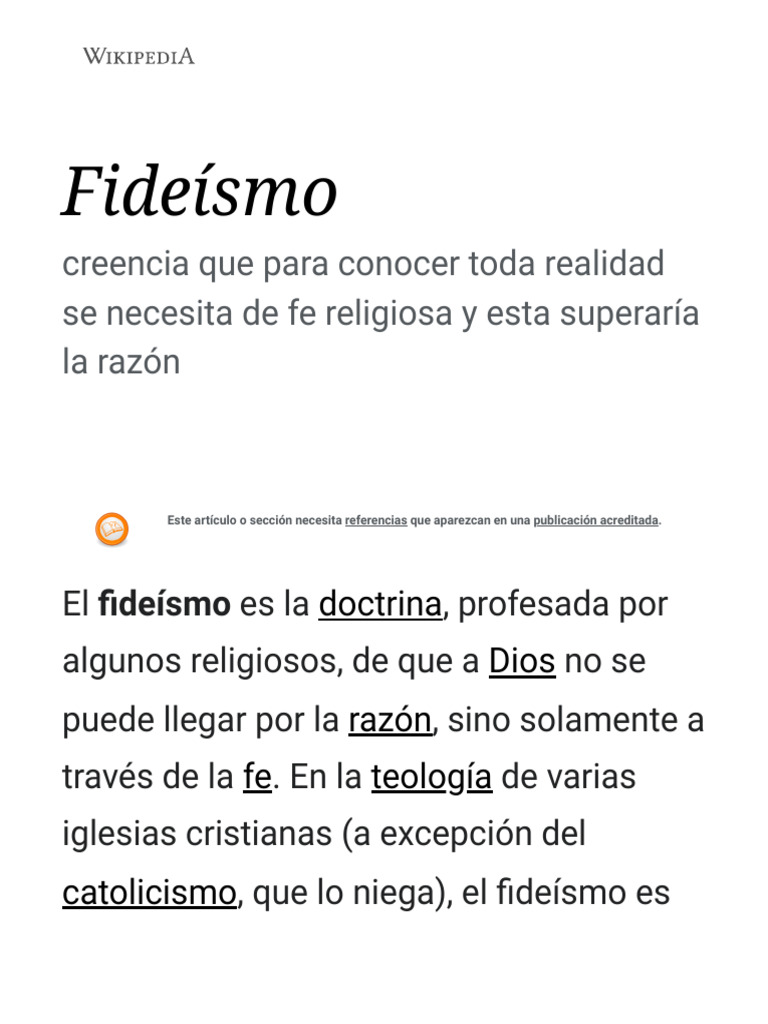 Fideísmo - Wikipedia, la enciclo5pedia libre | PDF | Creencia religiosa ...