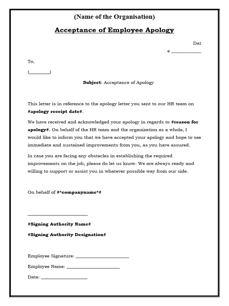 Employee Apology Acceptance Letter | PDF