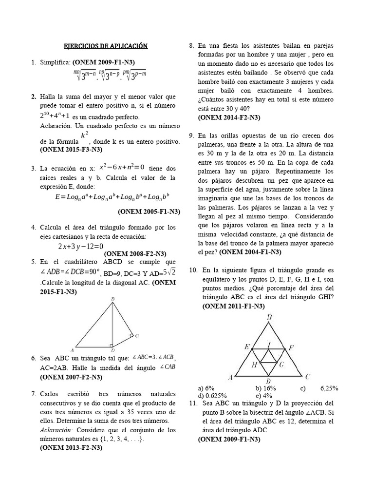 Problemas Matemáticos ONEM | PDF | Triángulo | Matemática Elemental
