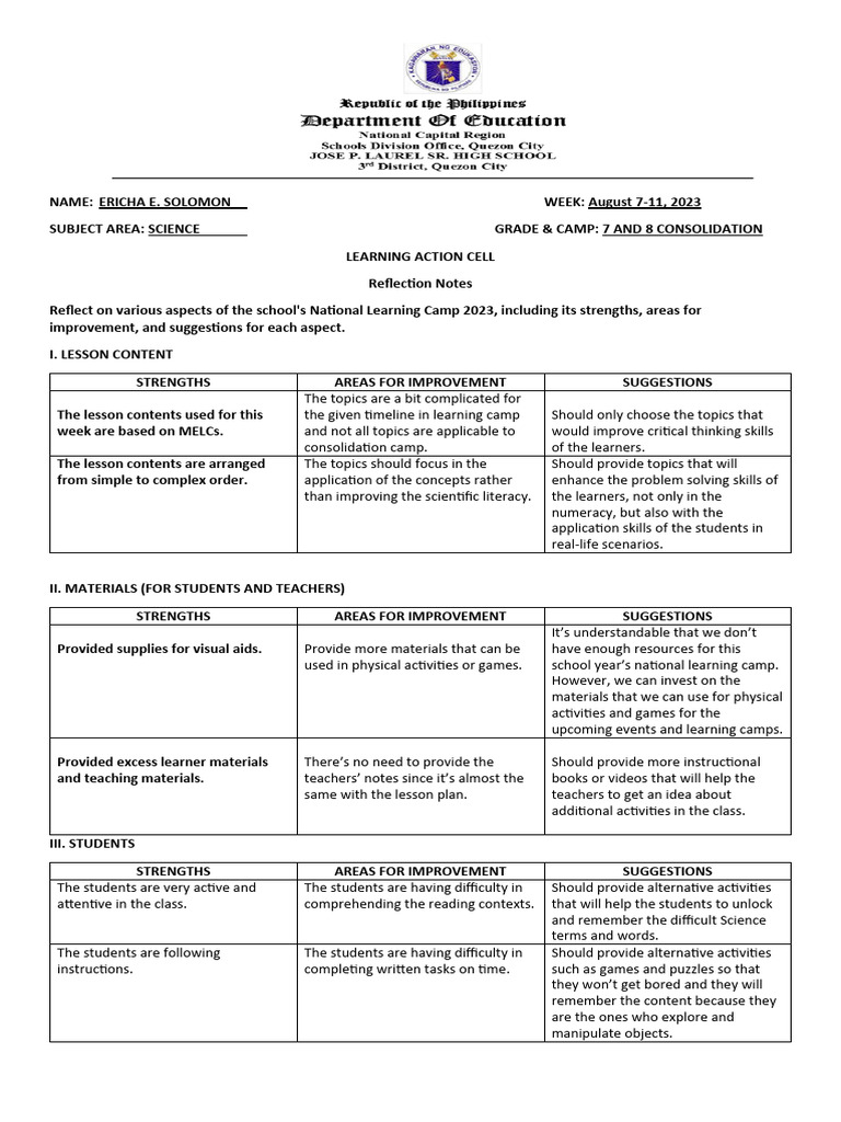 Friday Reflection | PDF | Learning | Teachers