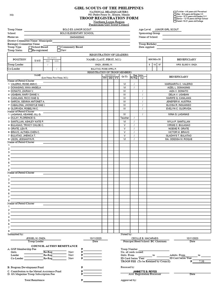 GSP Troop Registration Form 2024 | PDF