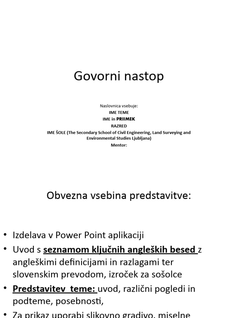 NAVODILA Govorni Nastop T4A - T4B - PPTX | PDF