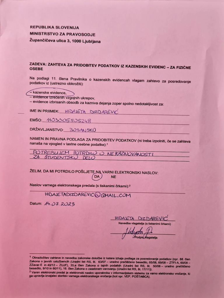 Vloga Za Potr, Za, Nekaz | PDF