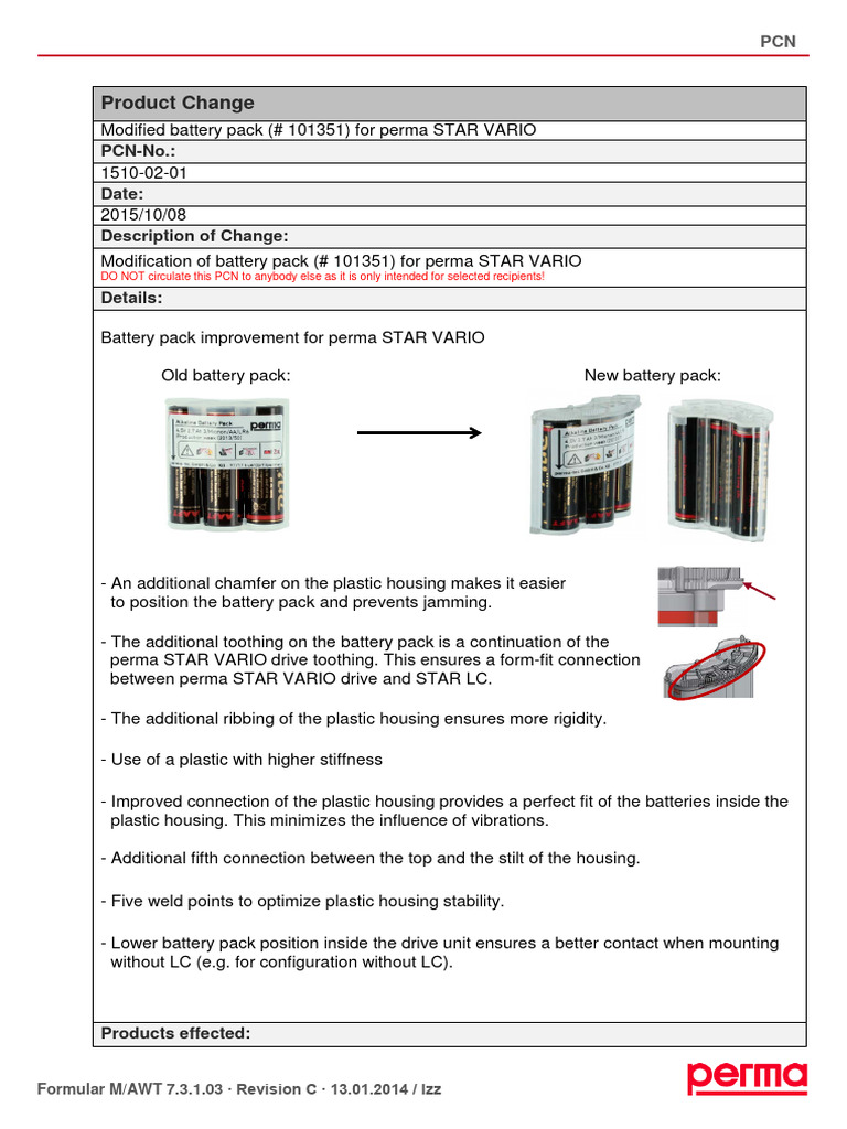 PCN 1510-02-01 EN Modified Battery Pack STAR VARIO | PDF