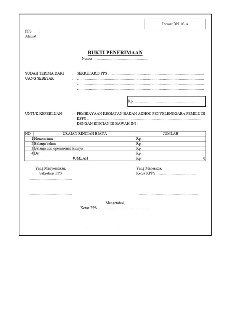 Bukti Penerimaan dan SPTJB Pemilu | PDF