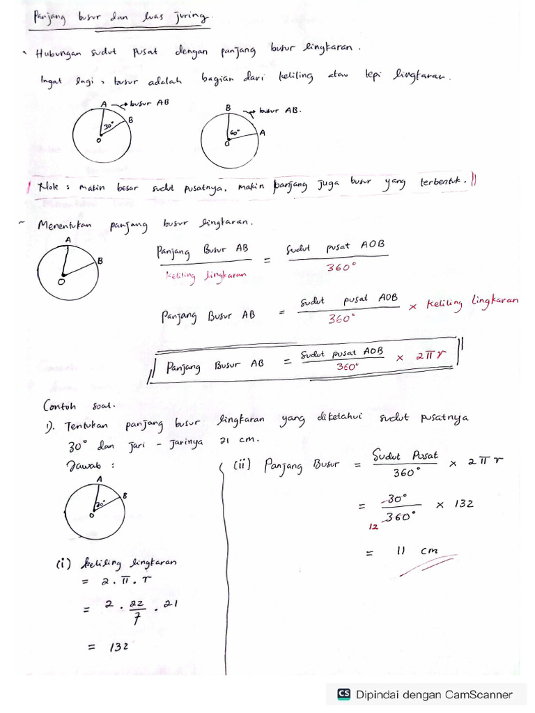 Panjang Busur Dan Luas Juring Lingkaran | PDF