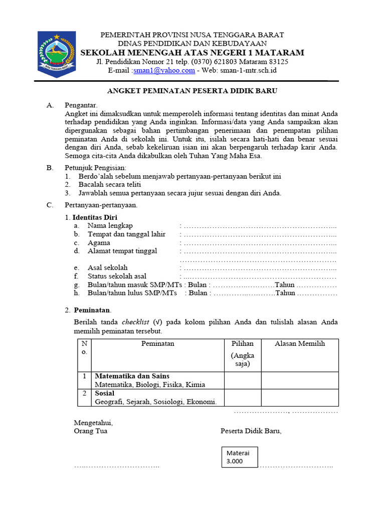 Angket-Pemilihan-Jurusan-2020-Format-Kertas-F4-Legal | PDF