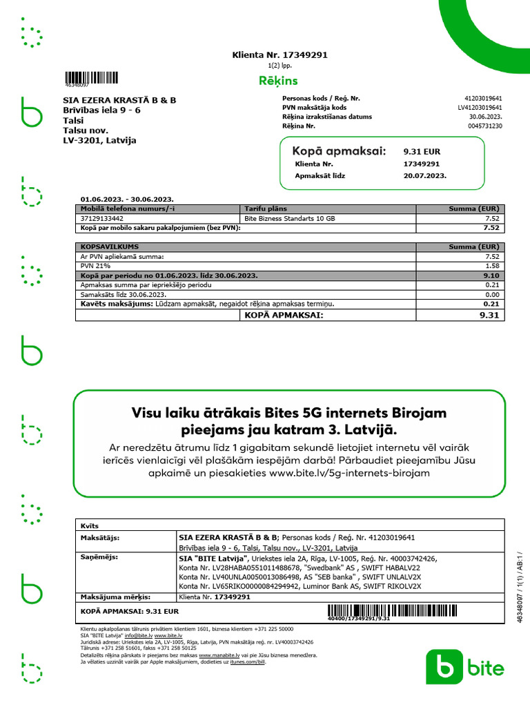 Klienta Nr. 17349291: Personas Kods / Reģ. Nr. PVN Maksātāja Kods ...