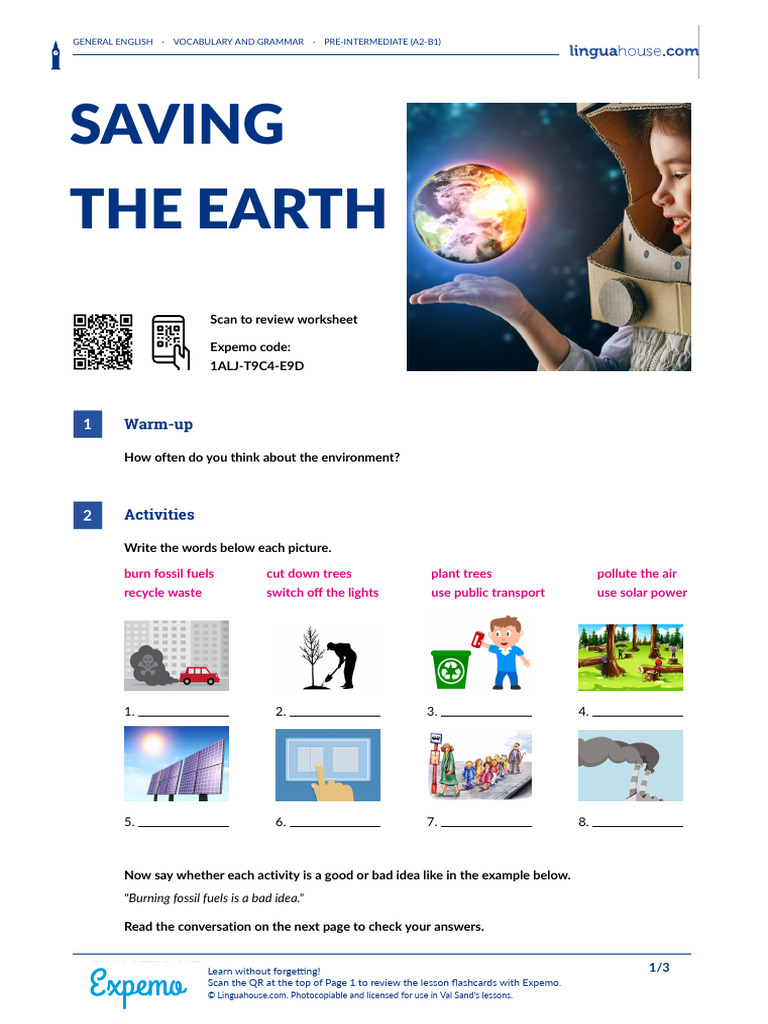 Saving the Earth: A2-B1 English Guide | PDF | Waste | Fossil Fuels