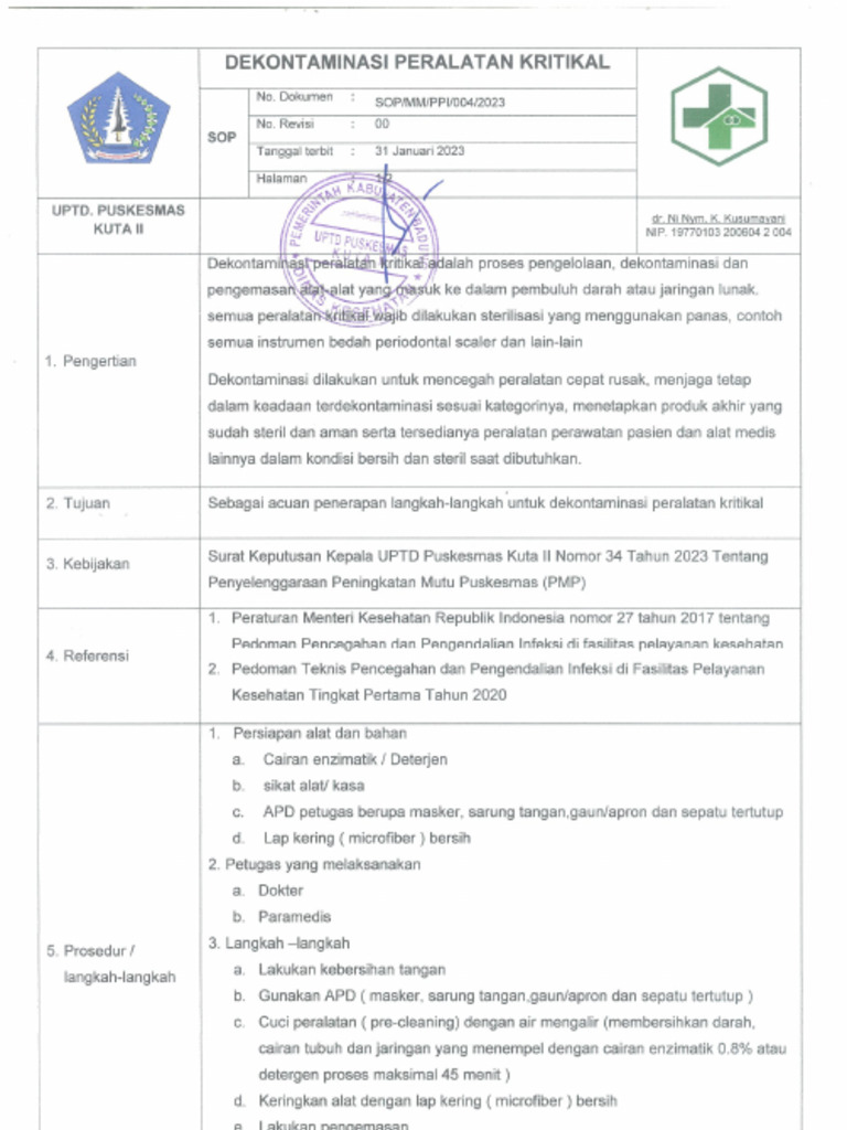 Sop Dekontaminasi Peralatan Kritikal | PDF