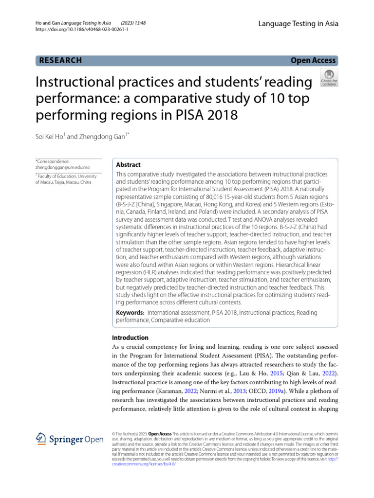 Instructional Practices and Students Reading Performance | PDF | Programme For International ...