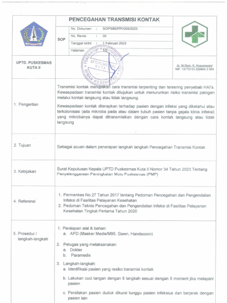 Sop Pencegahan Transmisi Kontak | PDF