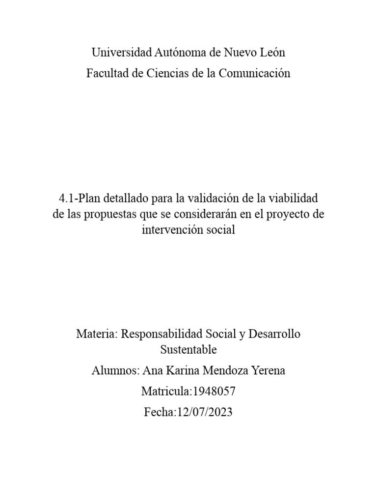 4.1-Plan Detallado para La Validación de La Viabilidad de Las ...